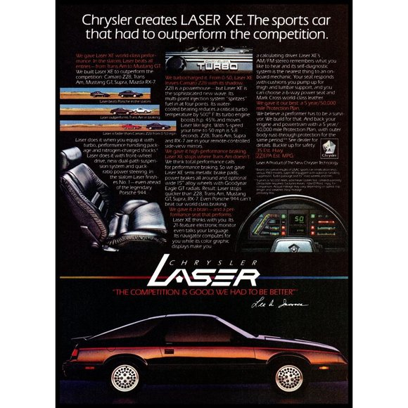 Chrysler | Art | 984 Chrysler Laser Xe Turbo Sports Car Vintage Print ...